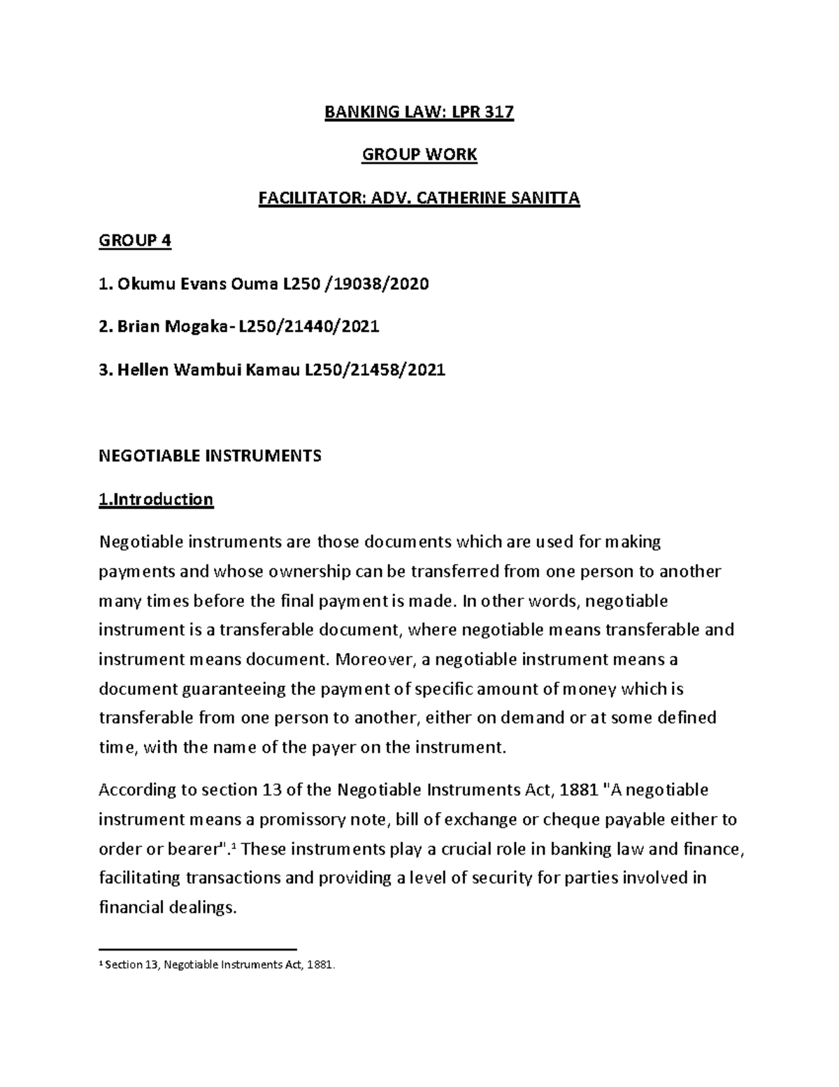 Group 4 Banking LAW - BANKING LAW: LPR 317 GROUP WORK FACILITATOR: ADV ...