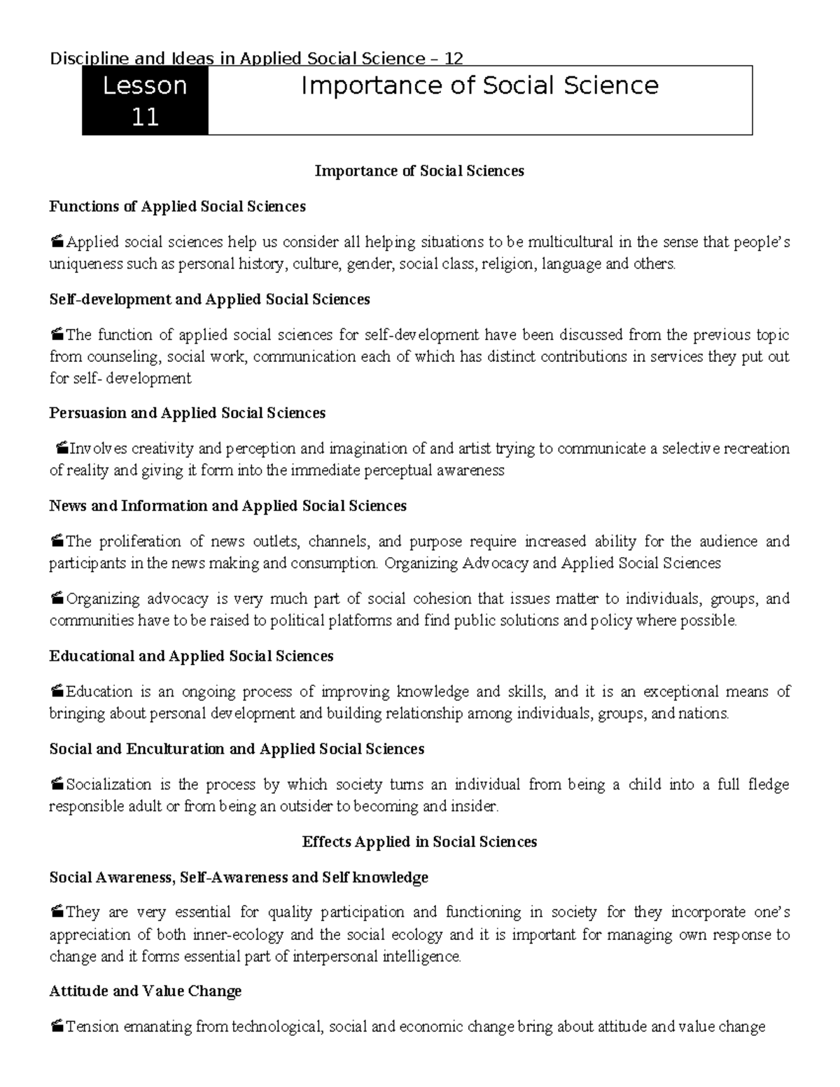 Lesson 11 Applied Social Science 12 - Discipline and Ideas in Applied ...