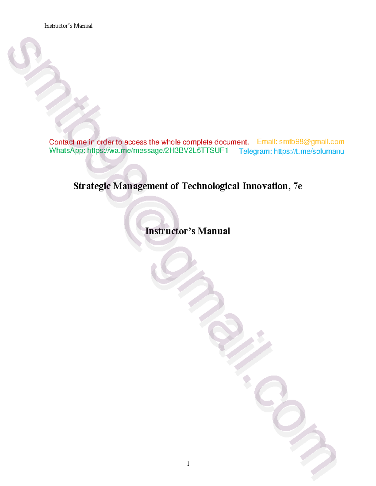Solution Manual Strategic Management of Technological Innovation 7th ...
