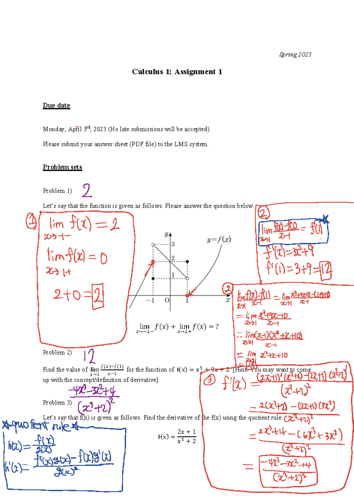 calculus 1 assignment 1 - Spring 2023 Calculus 1: Assignment 1 Due date Monday, April 3 rd , 202 ...