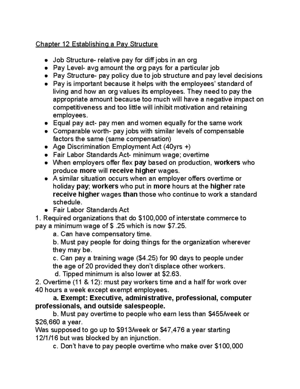 HUMN 3173 CH 12 Notes Establishing A Pay Structure Chapter 12