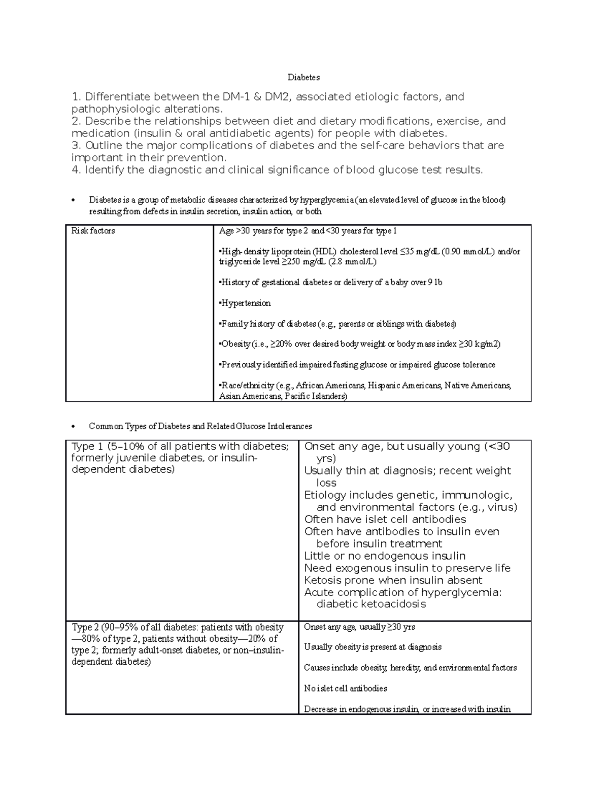 Diabetes - DB1 and 2 - Diabetes 1. Differentiate between the DM-1 & DM2 ...