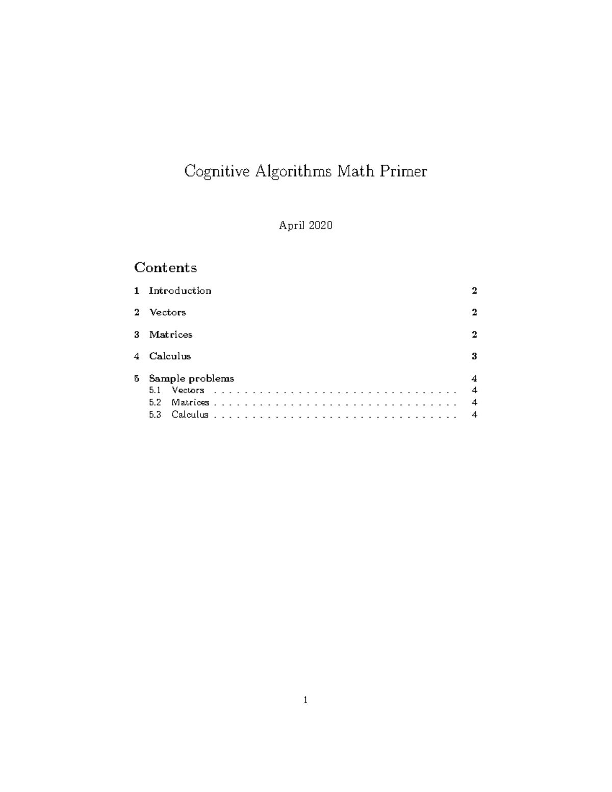 Cognitive Algorithms Math Primer 1 Introduction Contents Cognitive Algorithms Is An Applied 4524