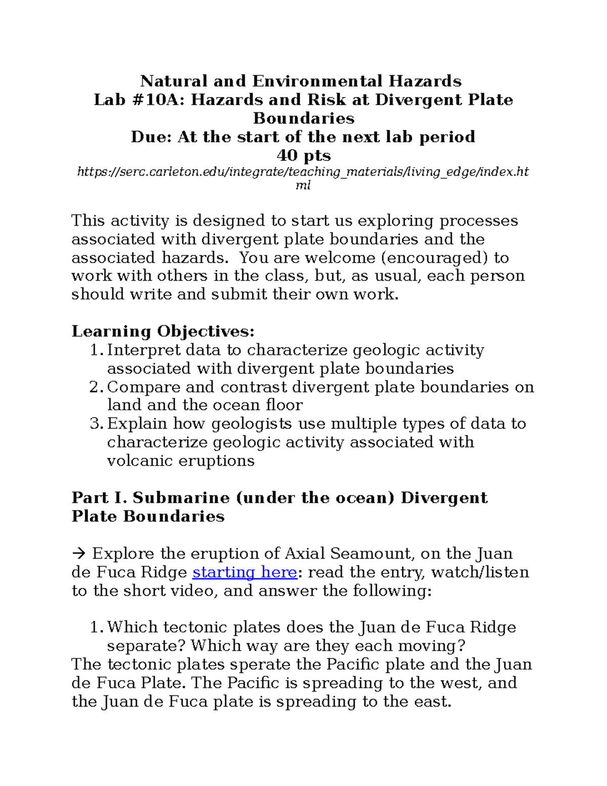 Lab Week 11 Divergent Boundary Hazards-1 - Natural and Environmental ...