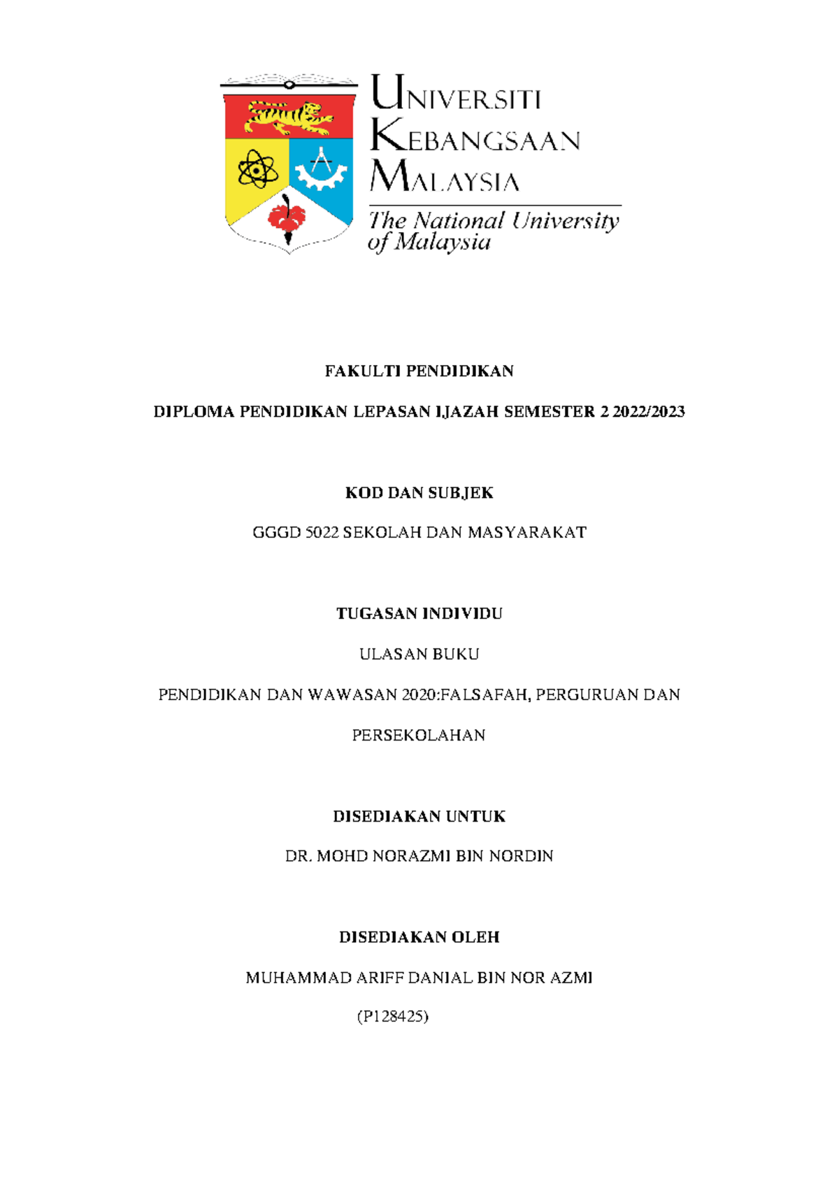 Ulasan Buku Ariff Danial P128425 - FAKULTI PENDIDIKAN DIPLOMA ...