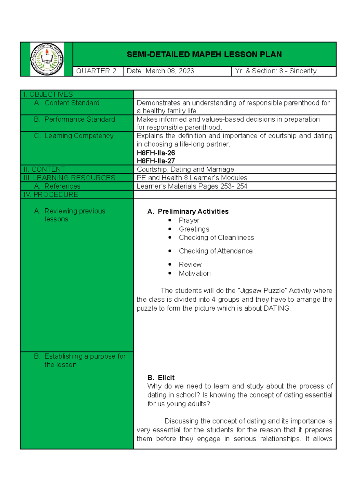 Inbound 9196882090713015662 - SEMI-DETAILED MAPEH LESSON PLAN QUARTER 2 ...