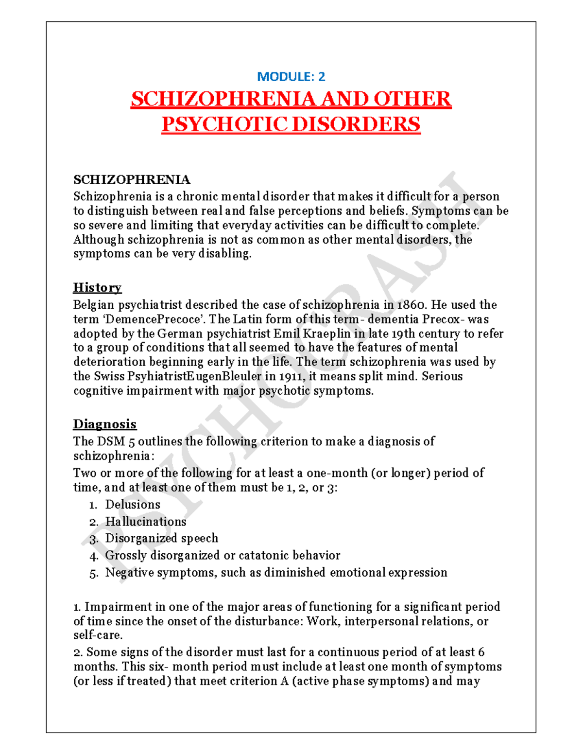 AP 6 - Applied psychology - MODULE: 2 SCHIZOPHRENIA AND OTHER PSYCHOTIC ...