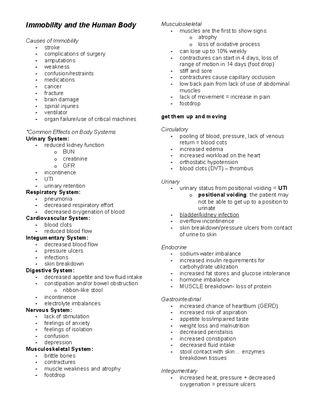 Immobility and the Human Body - Immobility and the Human Body Causes of ...