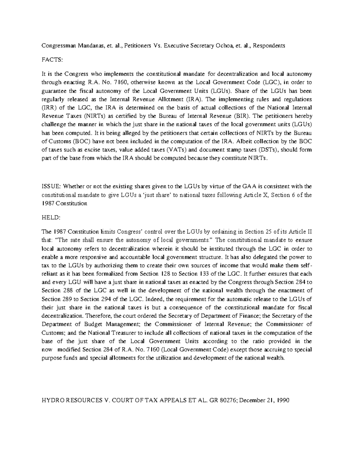 12-17 - law - Congressman Mandanas, et. al., Petitioners Vs. Executive ...