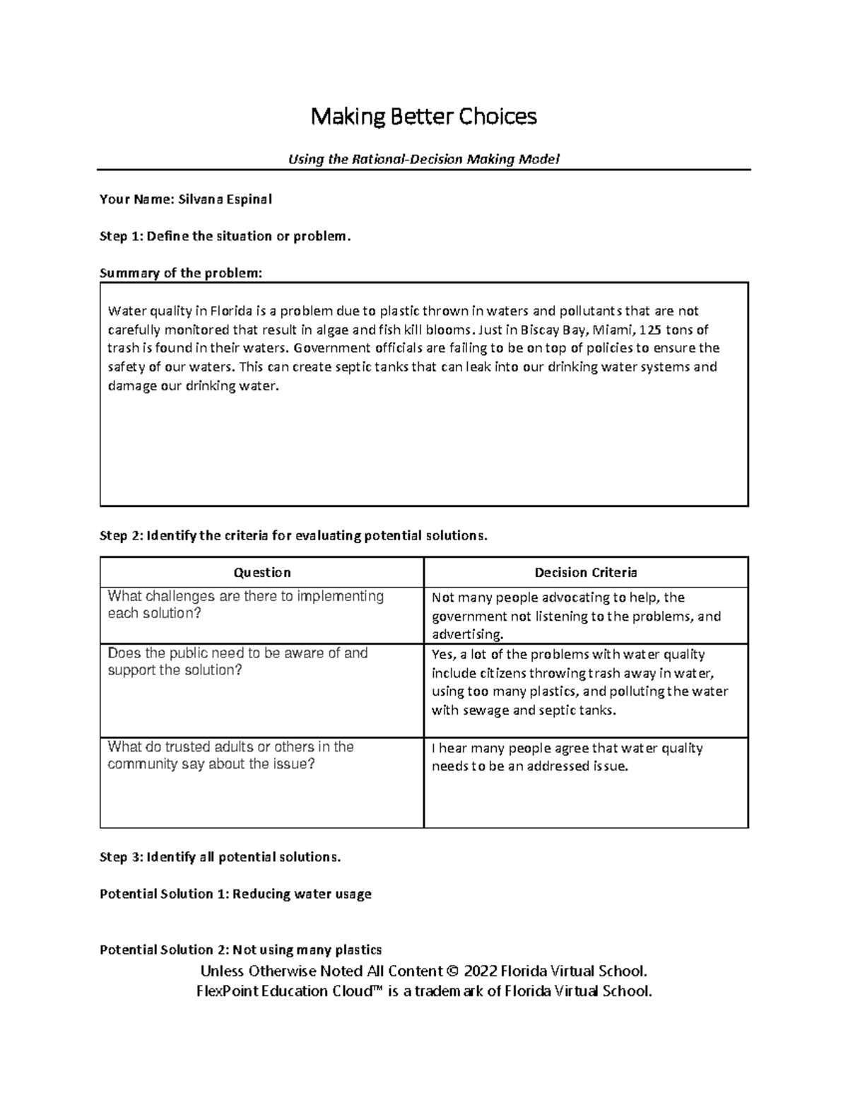 Making better choices assignment template - Unless Otherwise Noted All ...