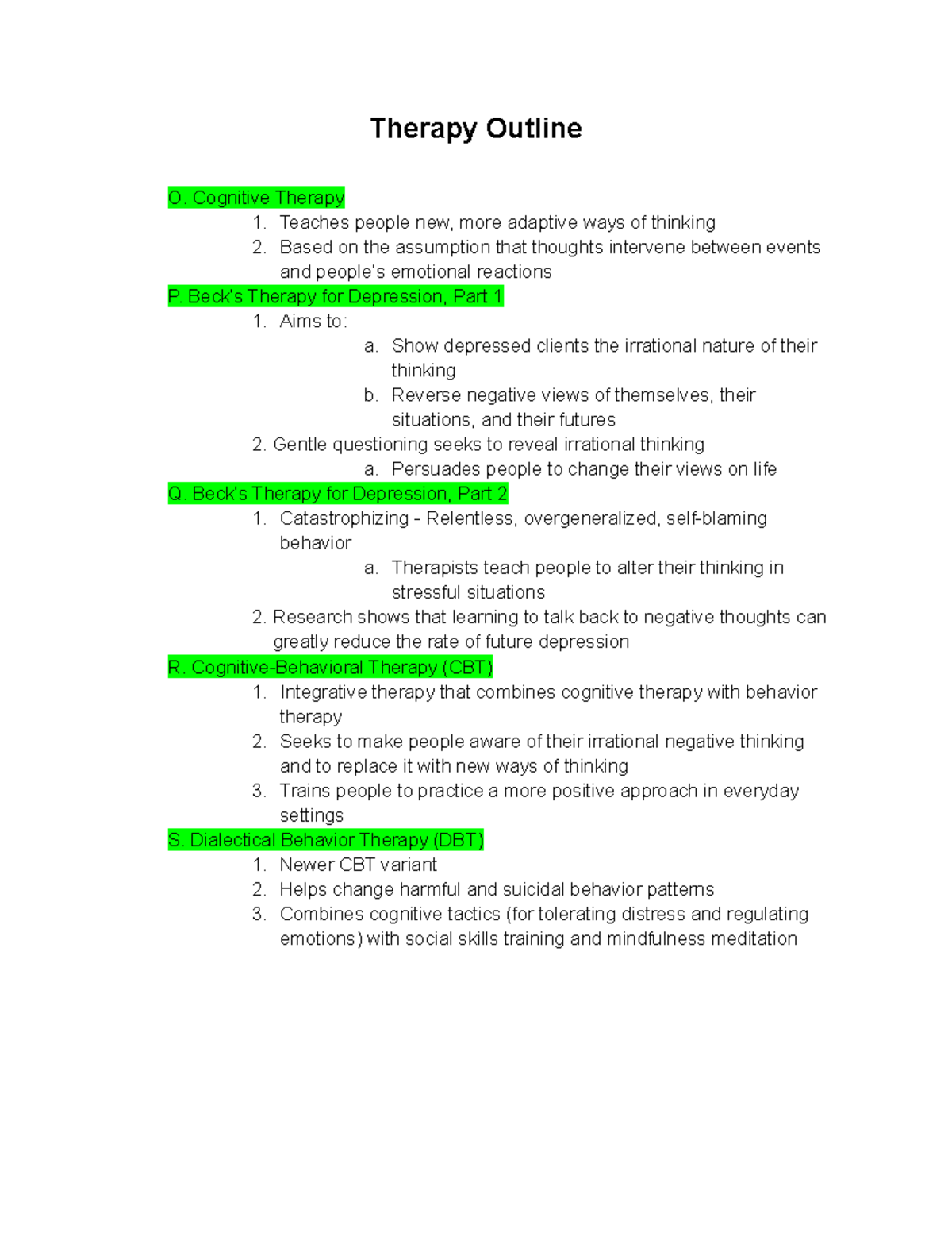 General Psychology-Ch.14 Therapy Outline Notes - Therapy Outline O ...