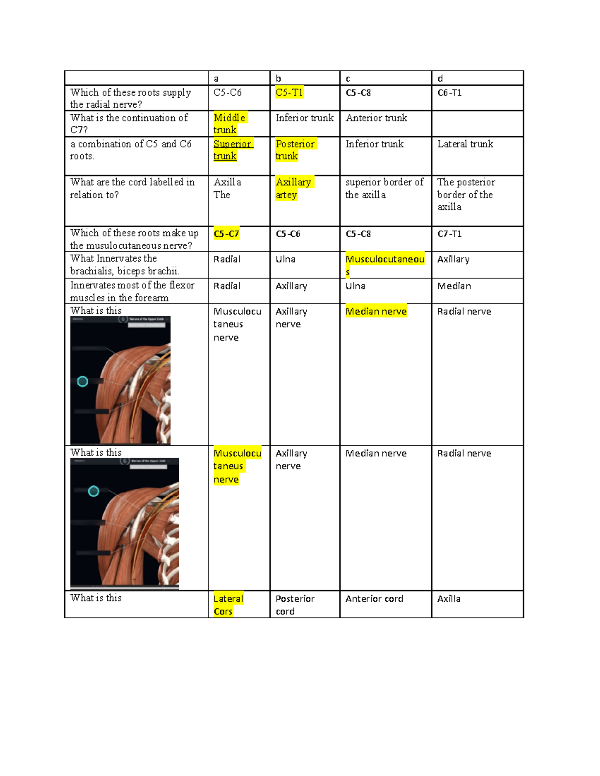 Brachial plexus questions and answers - a b c d Which of these roots ...