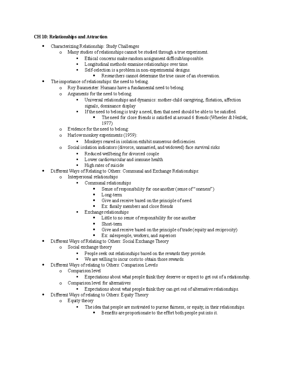 Social Psychology-Ch10 - CH 10: Relationships and Attraction ...