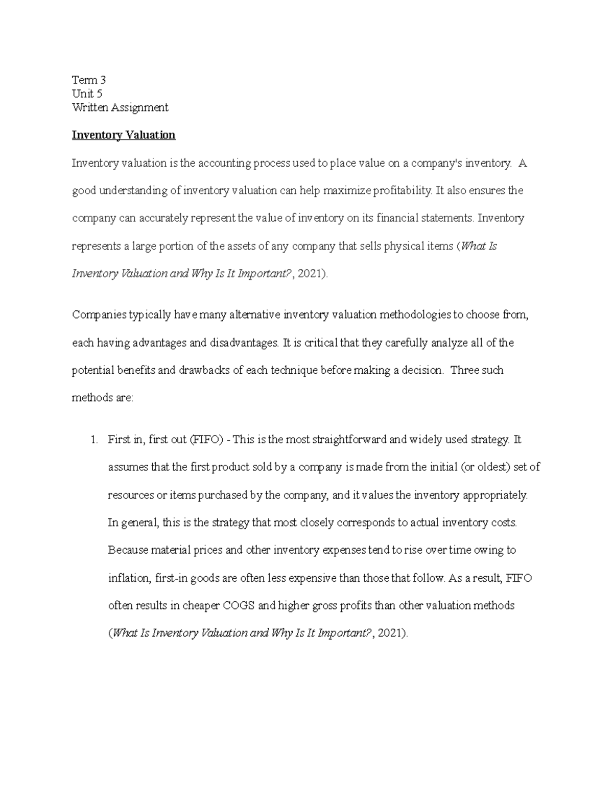 Term 3 - Unit 5 - Written Assignment - Term 3 Unit 5 Written Assignment ...