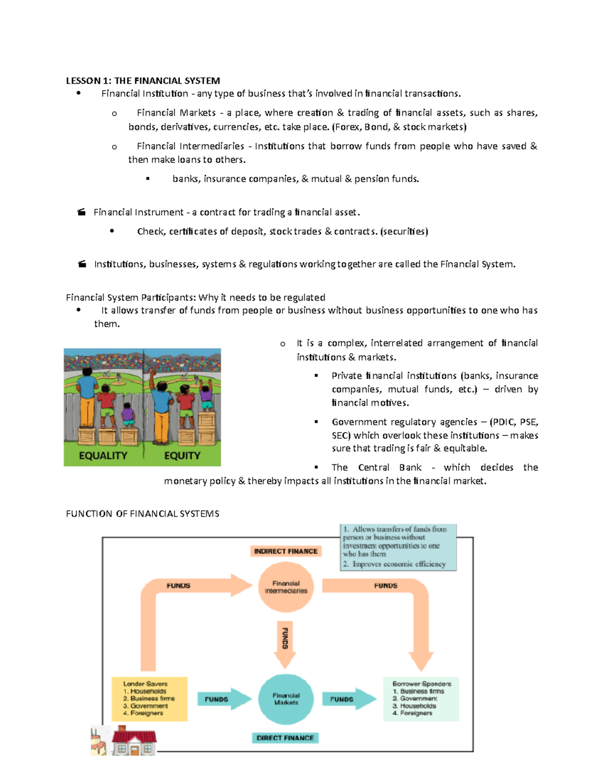 Financial Markets Notes Rules and Regulations - LESSON 1: THE FINANCIAL ...