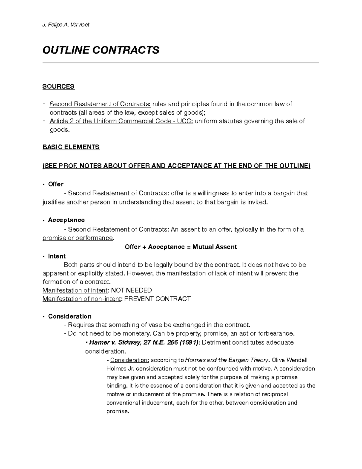 Outline Contrats Complete - OUTLINE CONTRACTS - Studocu
