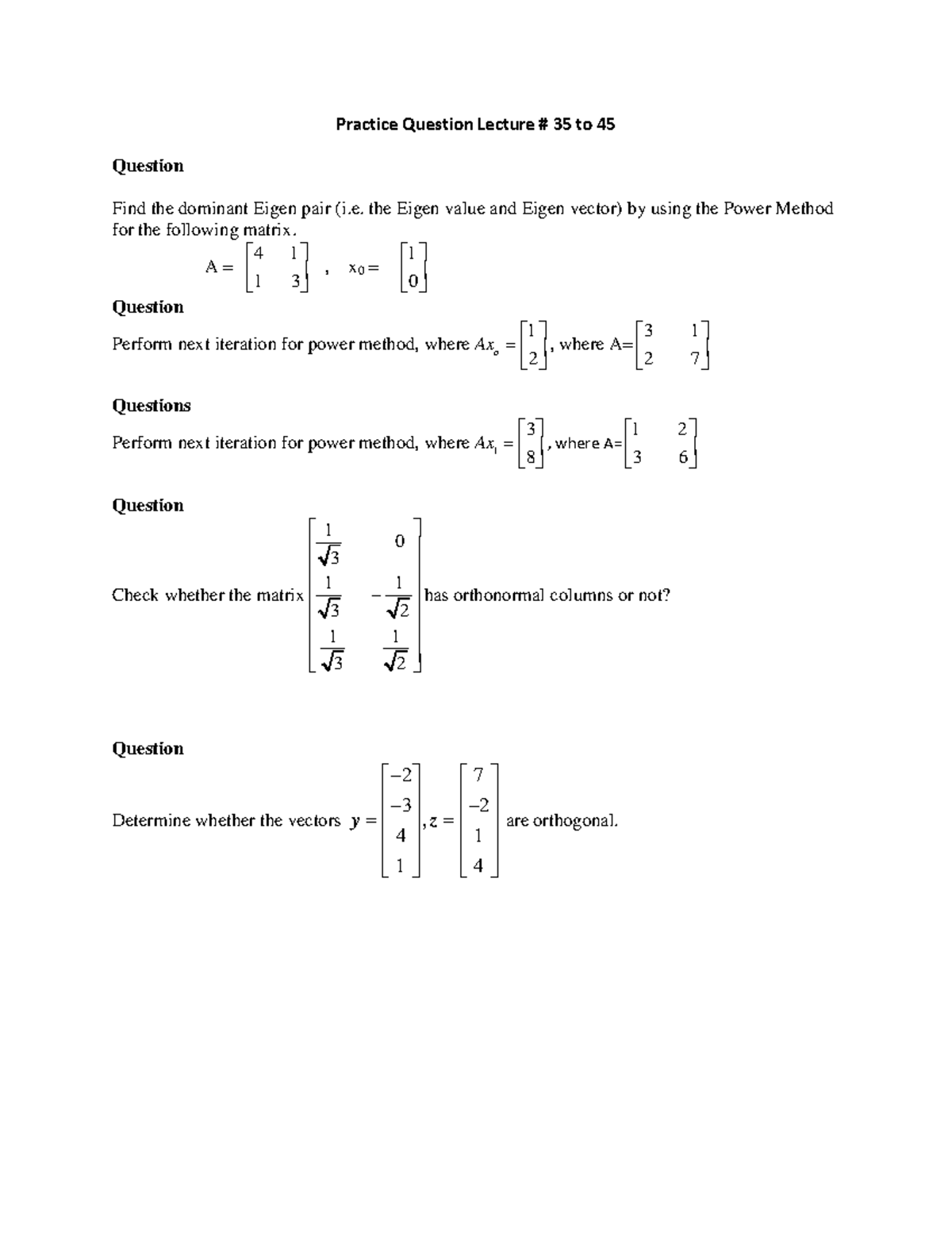 Practice Questions Lecture 35 to 45 Without Solution - Practice Question Lecture # 35 to 45 ...