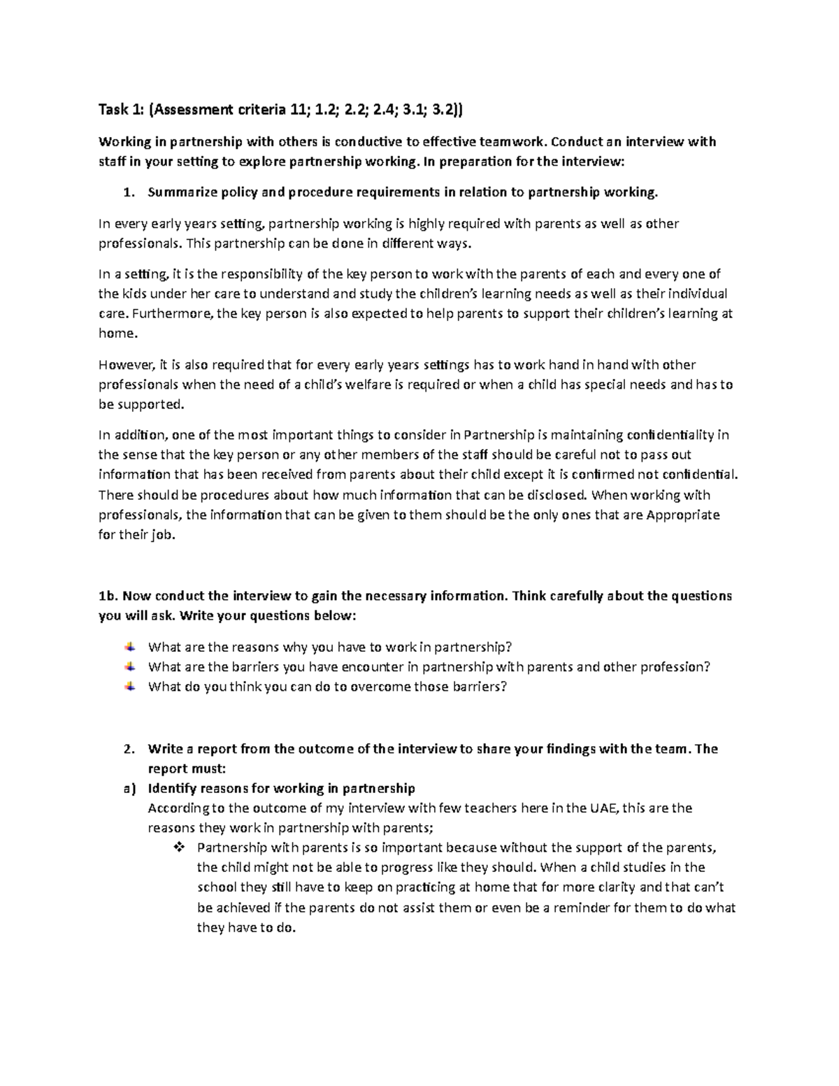 Cache 3 unit 2 - unit 2.5 of early years framework - Task 1 ...