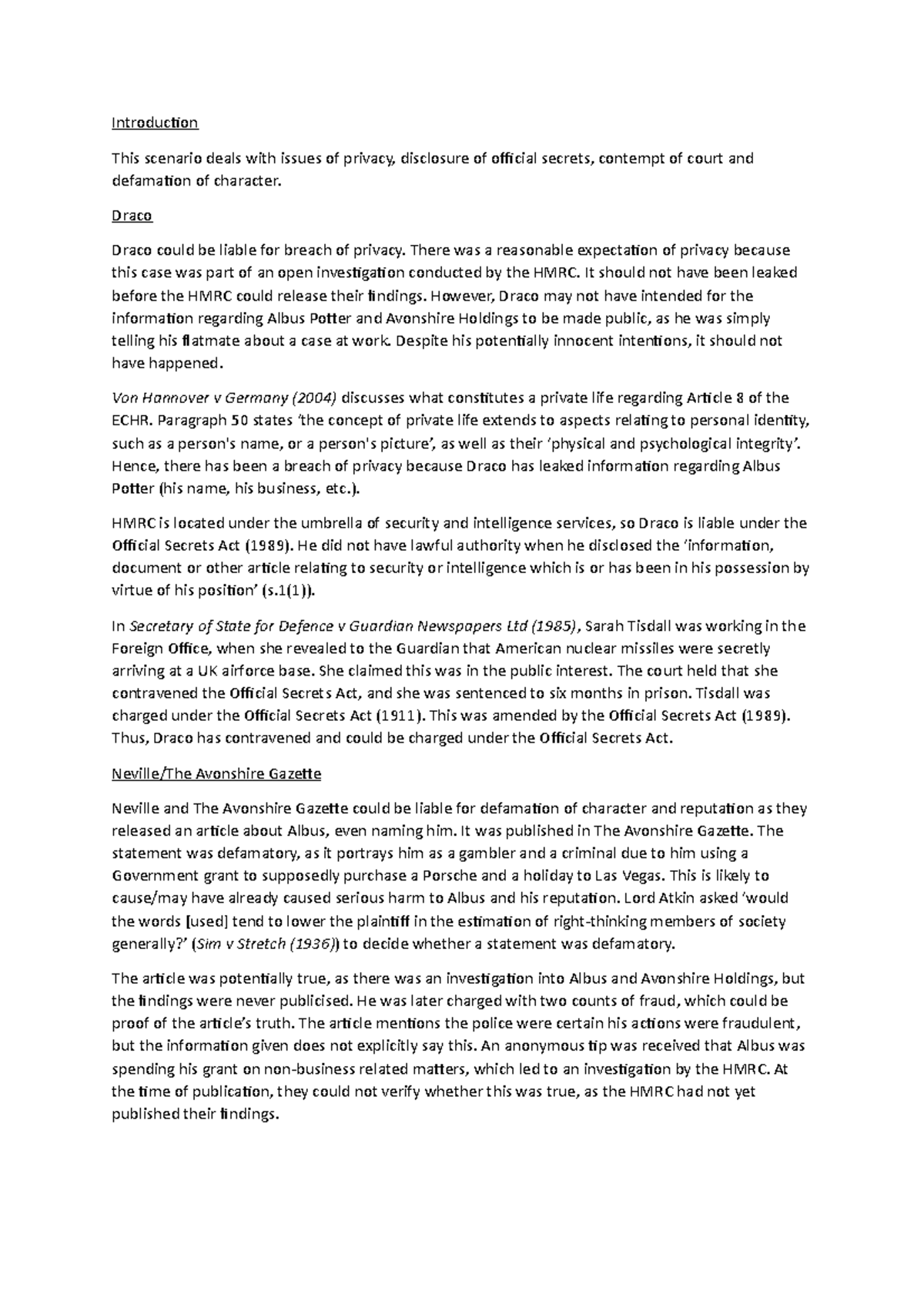 Formative Final Draft - Introduction This scenario deals with issues of privacy, disclosure of ...