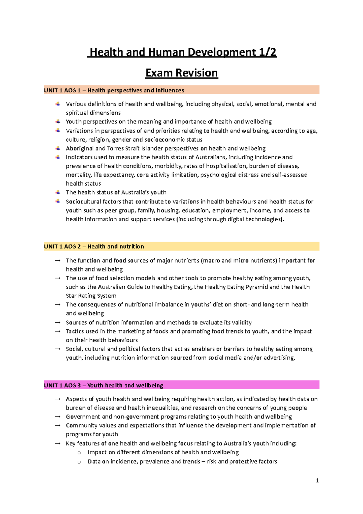 HHD Detailed Notes Units 1 and 2 - Health and Human Development 1/ Exam ...