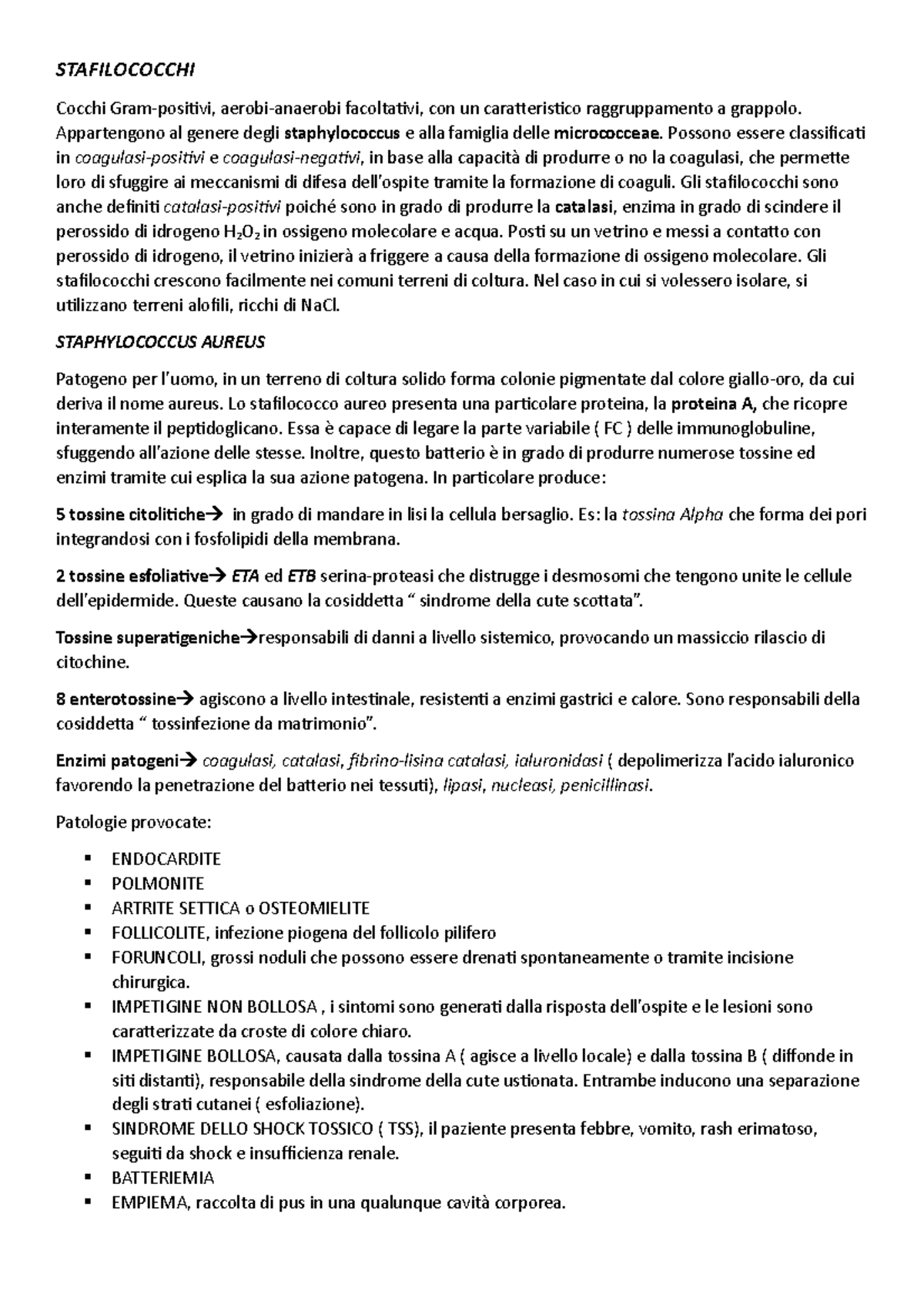 Stafilococchi e streptococchi - STAFILOCOCCHI Cocchi Gram-positivi, aerobi-anaerobi facoltativi ...