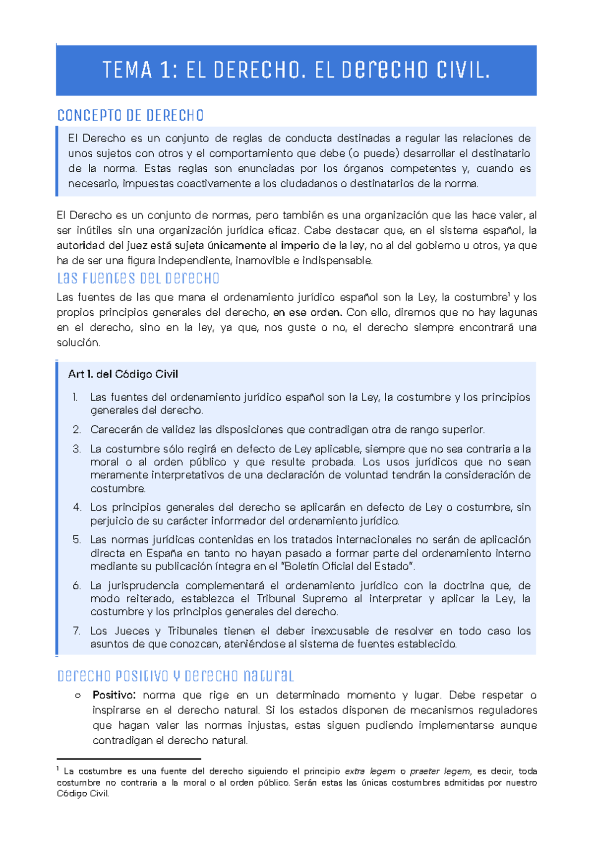 TEMA 1 EL Derecho - TEMA 1: EL DERECHO. EL Derecho Civil. CONCEPTO DE ...