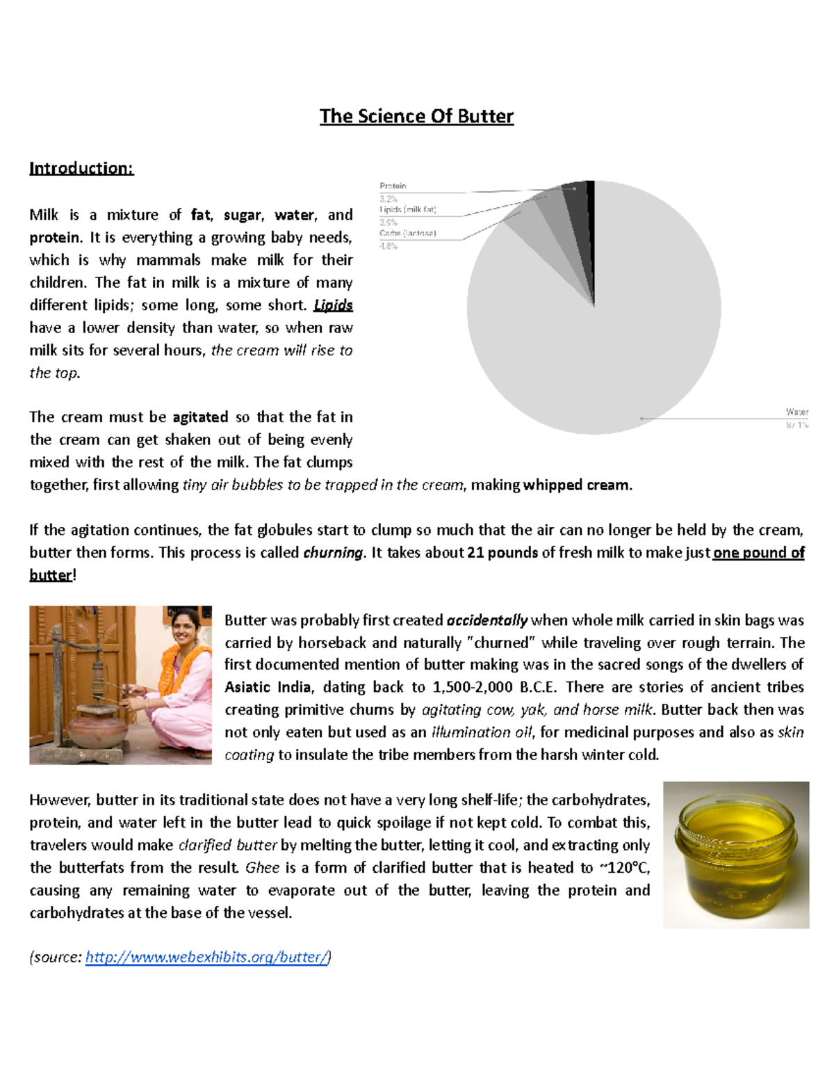 Butter Lab - The Science Of Butter Introduction: Milk is a mixture of ...