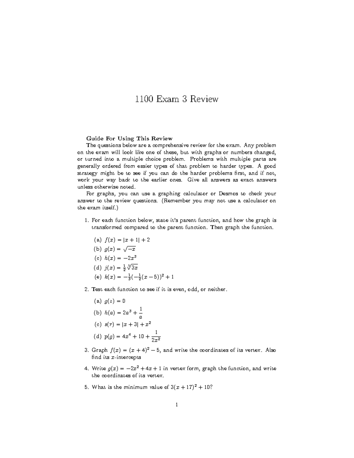 1100 Exam 3 Review - 1100 Exam 3 Review Guide For Using This Review The ...