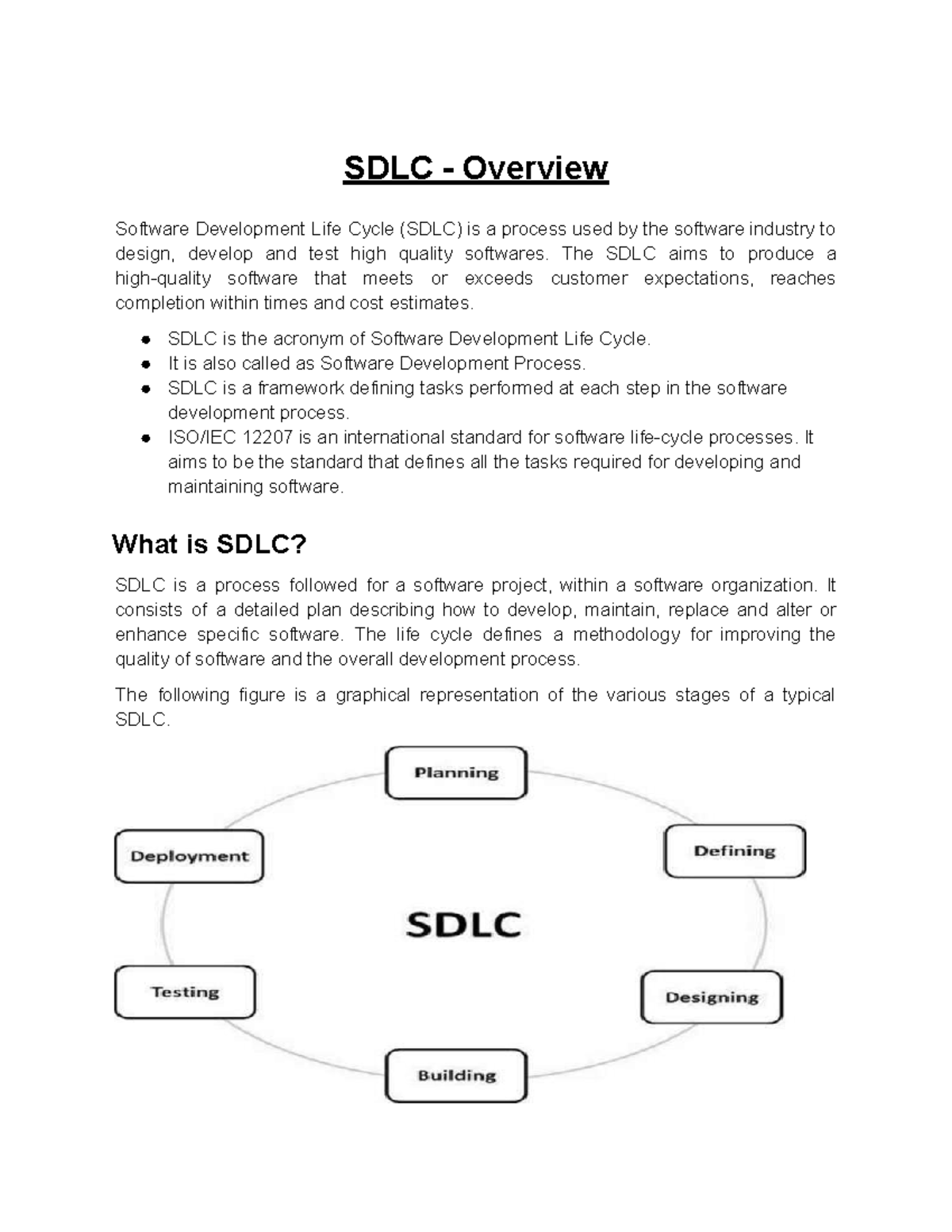 SDLC - The SDLC aims to produce a high-quality software that meets or ...