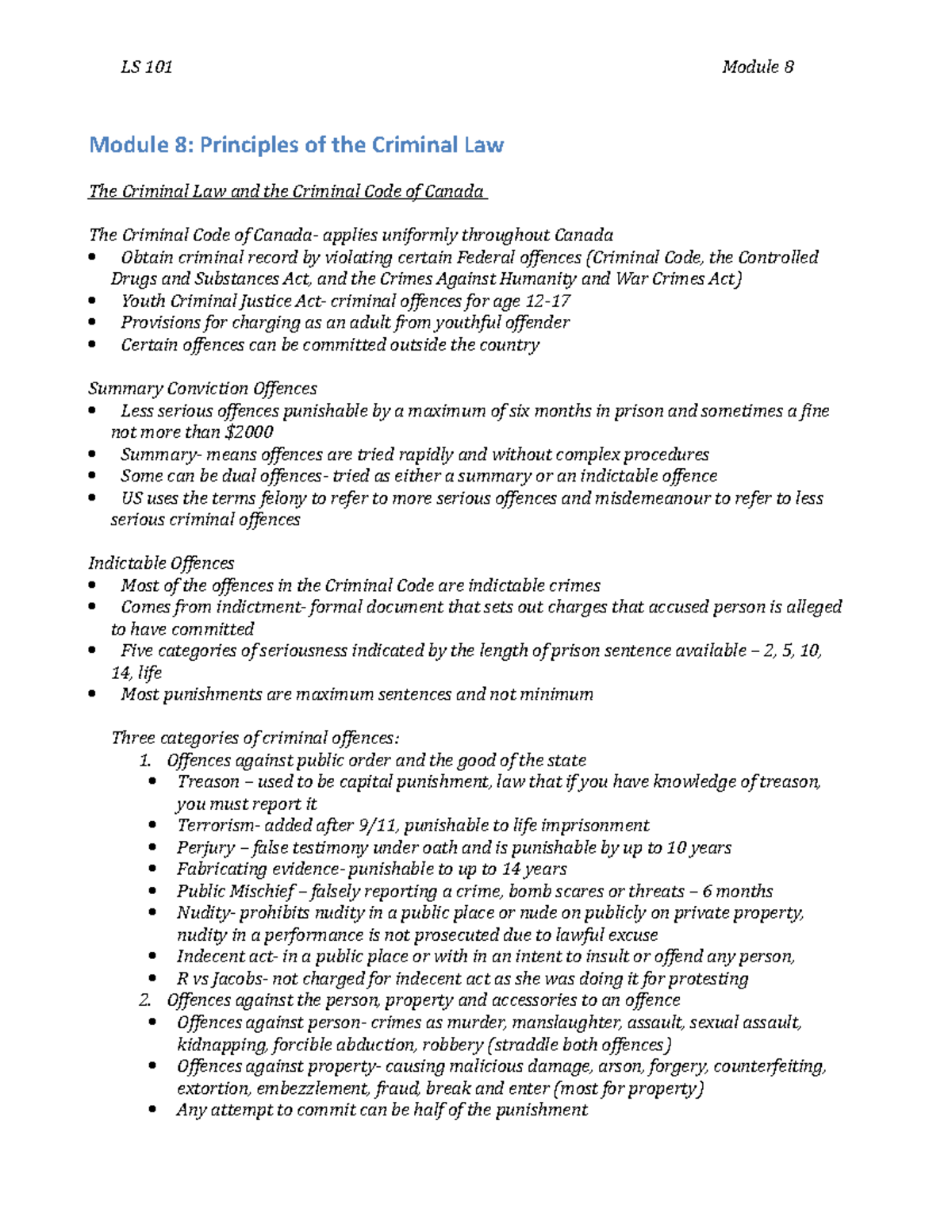 LS 101 - Module 8 Notes - LS 101 Module 8 Module 8: Principles of the ...