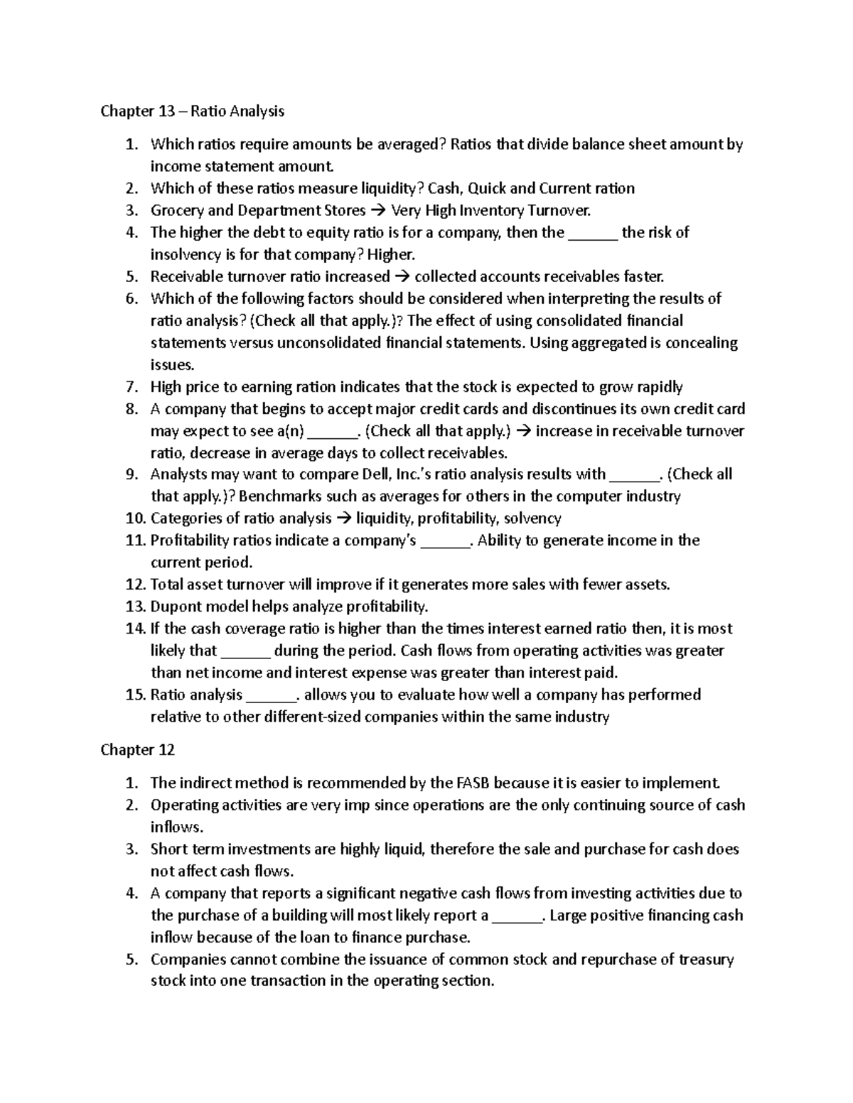 Important Questions - Chapter 13 – Ratio Analysis Which ratios require ...