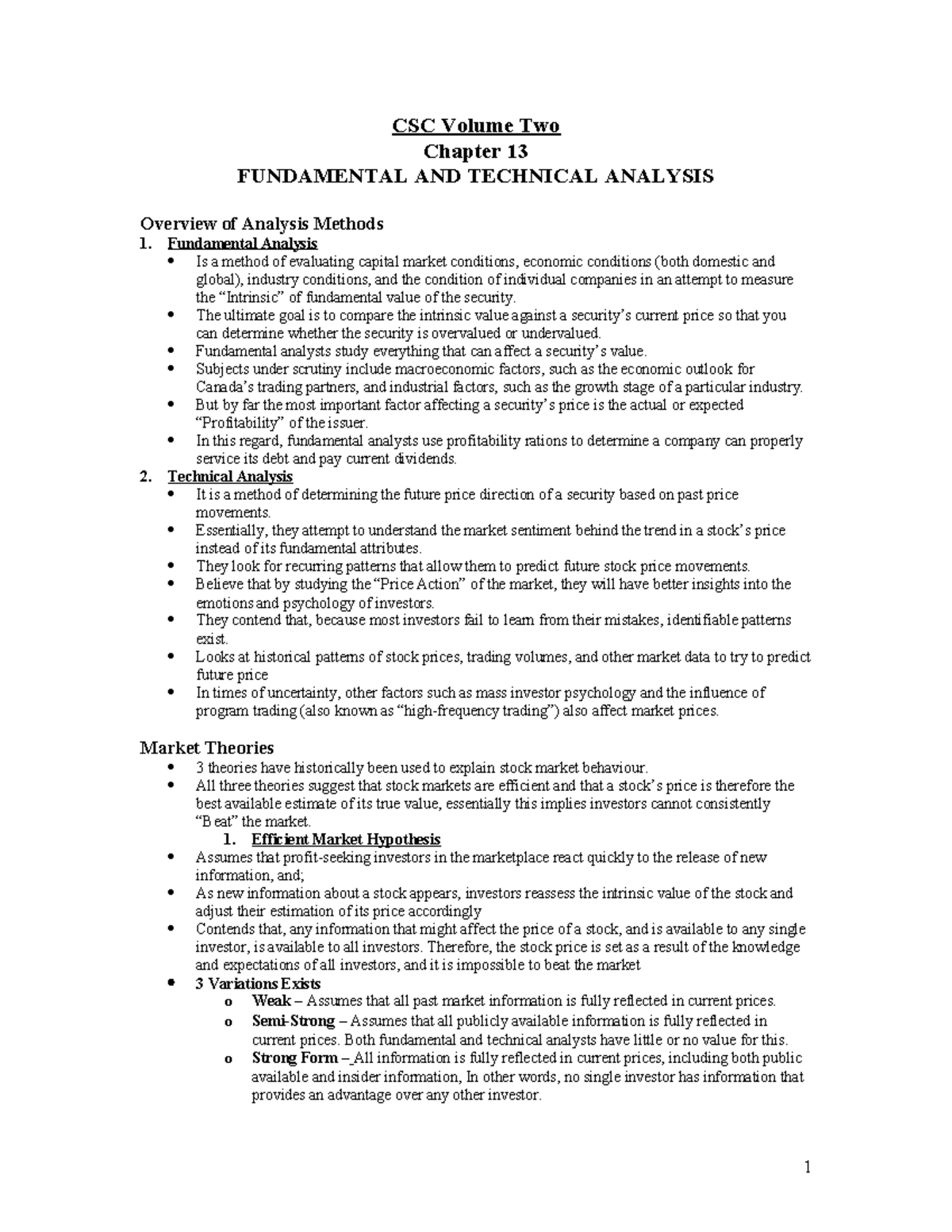 CSC Volume 2 (ch 13) 2022 - CSC Volume Two Chapter 13 FUNDAMENTAL AND TECHNICAL ANALYSIS ...