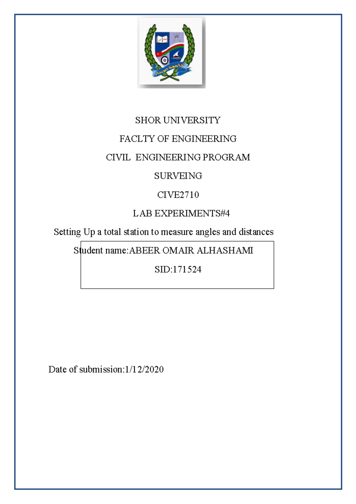Report 3 - SHOR UNIVERSITY FACLTY OF ENGINEERING CIVIL ENGINEERING ...