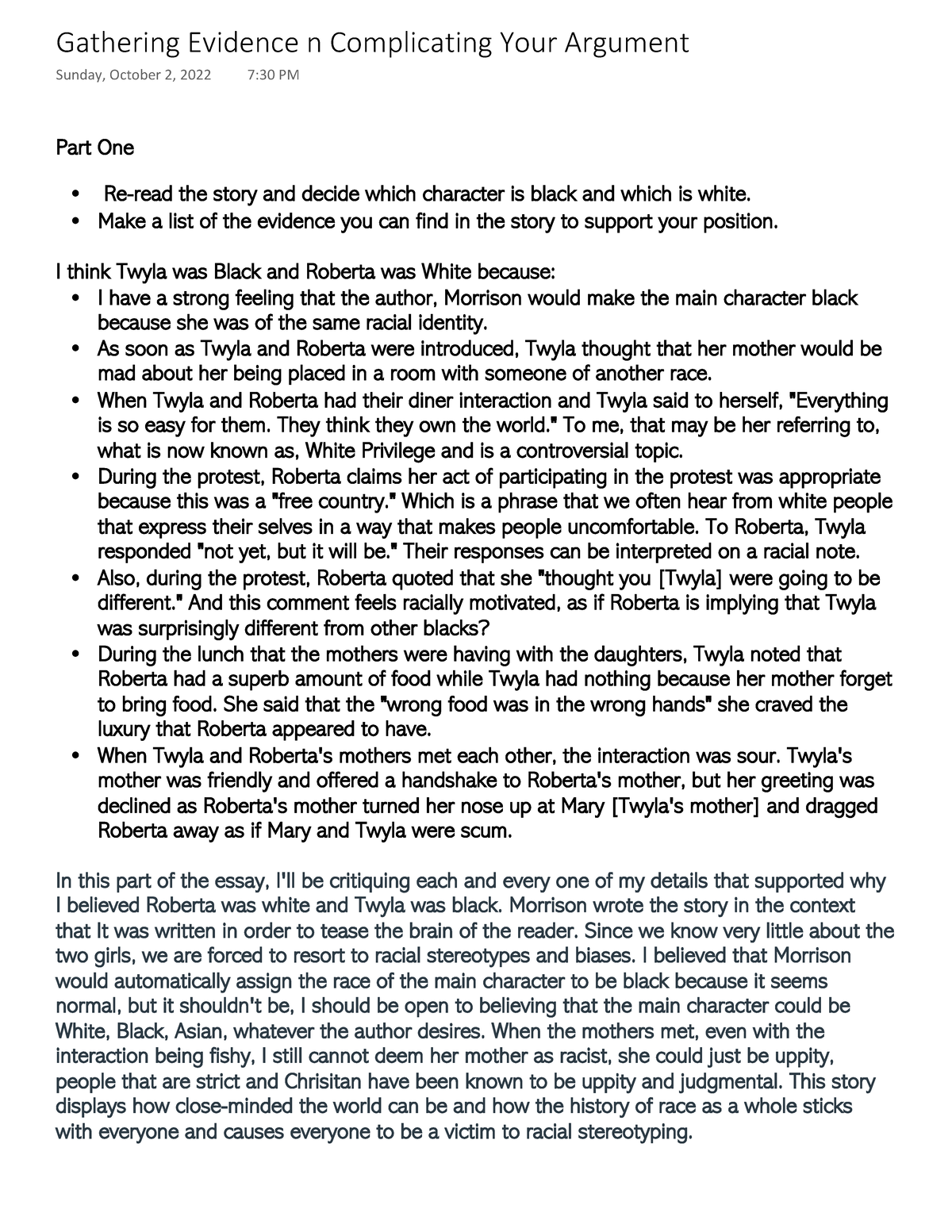 Gathering Evidence n Complicating Your Argument - Part One " Re-read ...