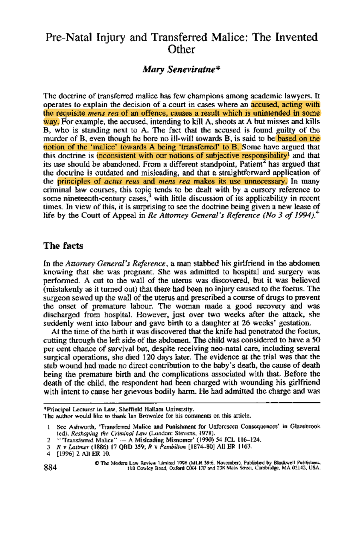 Pre‐Natal Injury and Transferred Malice Article - Pre-Natal Injury and ...