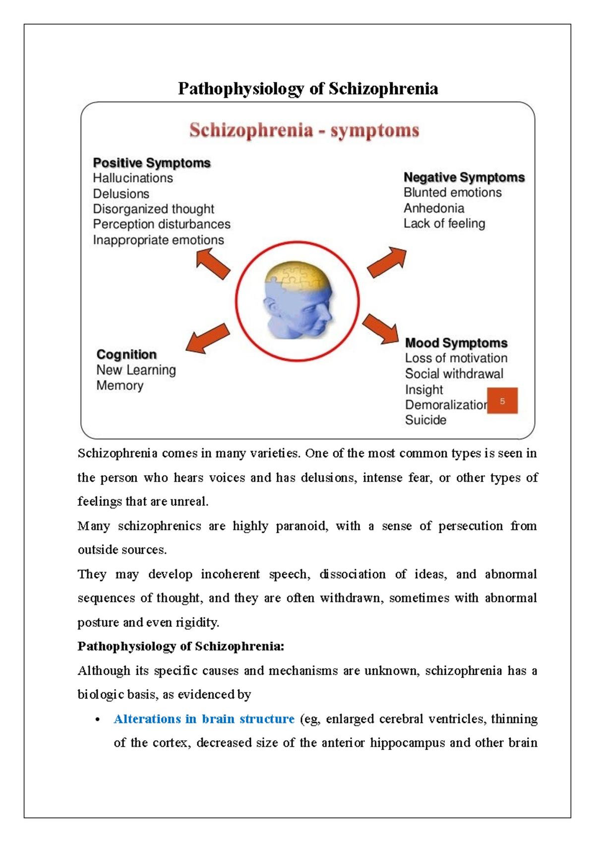 Pathophysiology of Schizophrenia - Pathophysiology of Schizophrenia ...