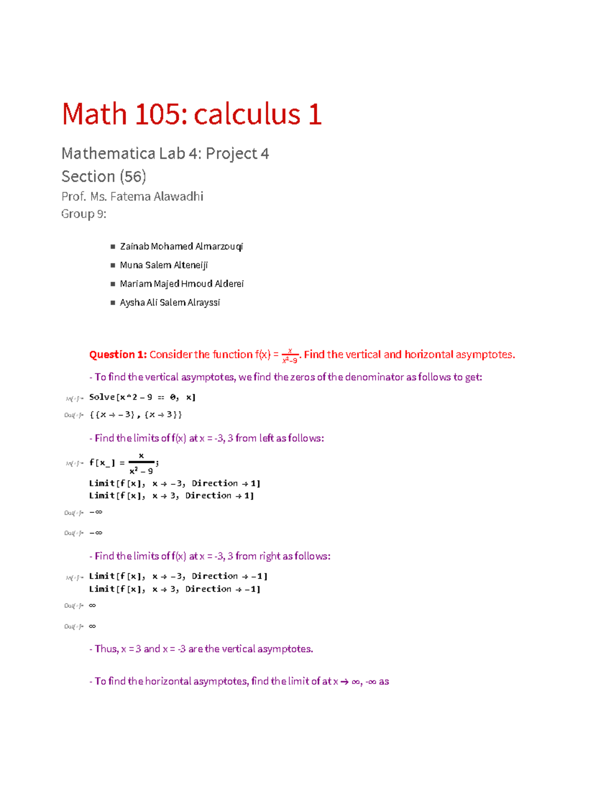 Project 4 of calculus 1 using mathematica program - caclculus 1 - UAEU ...
