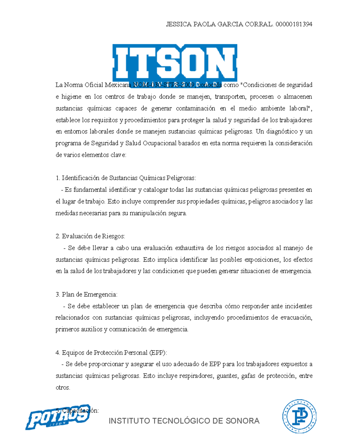 Tarras SSO - RESUMEN NOM 030 STPS - JESSICA PAOLA GARCIA CORRAL ...
