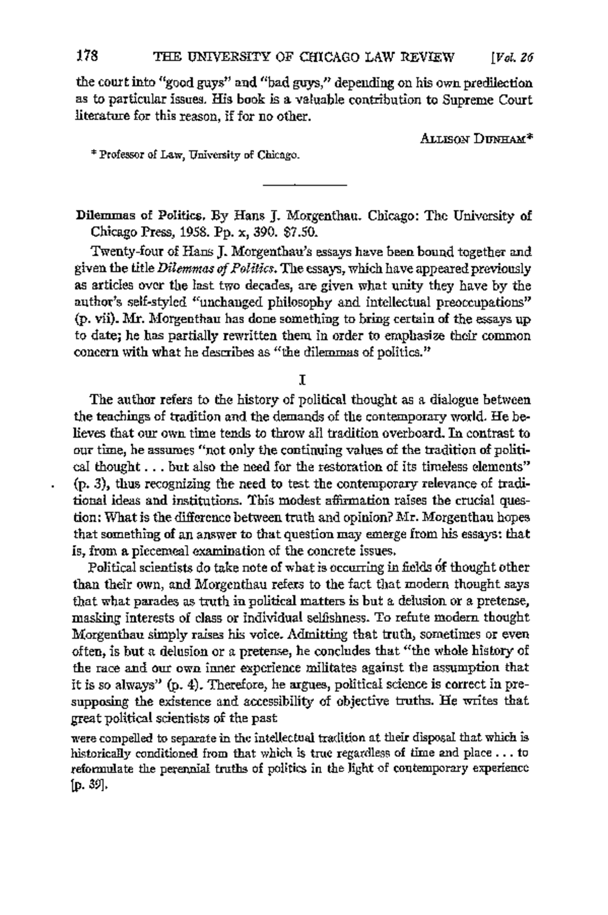 Review of i Dilemmas of Politics i by Hans J. Morgenthau - THE ...