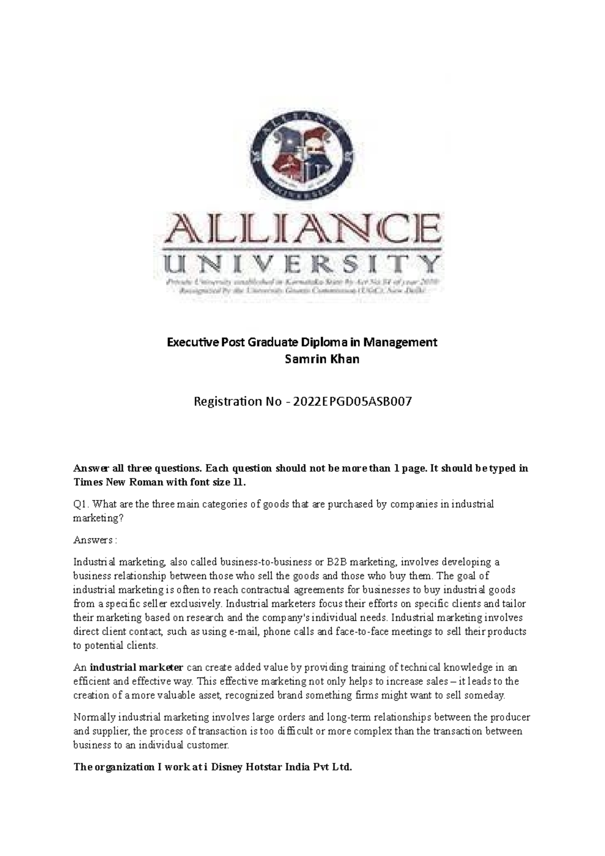 BBM Assignment 1 - Study Material - Executive Post Graduate Diploma in ...