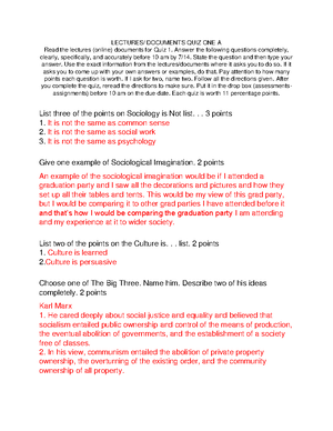 Textbook Reading QUIZ ONE - TEXTBOOK READING QUIZ ONE – A The answers to these questions are due ...