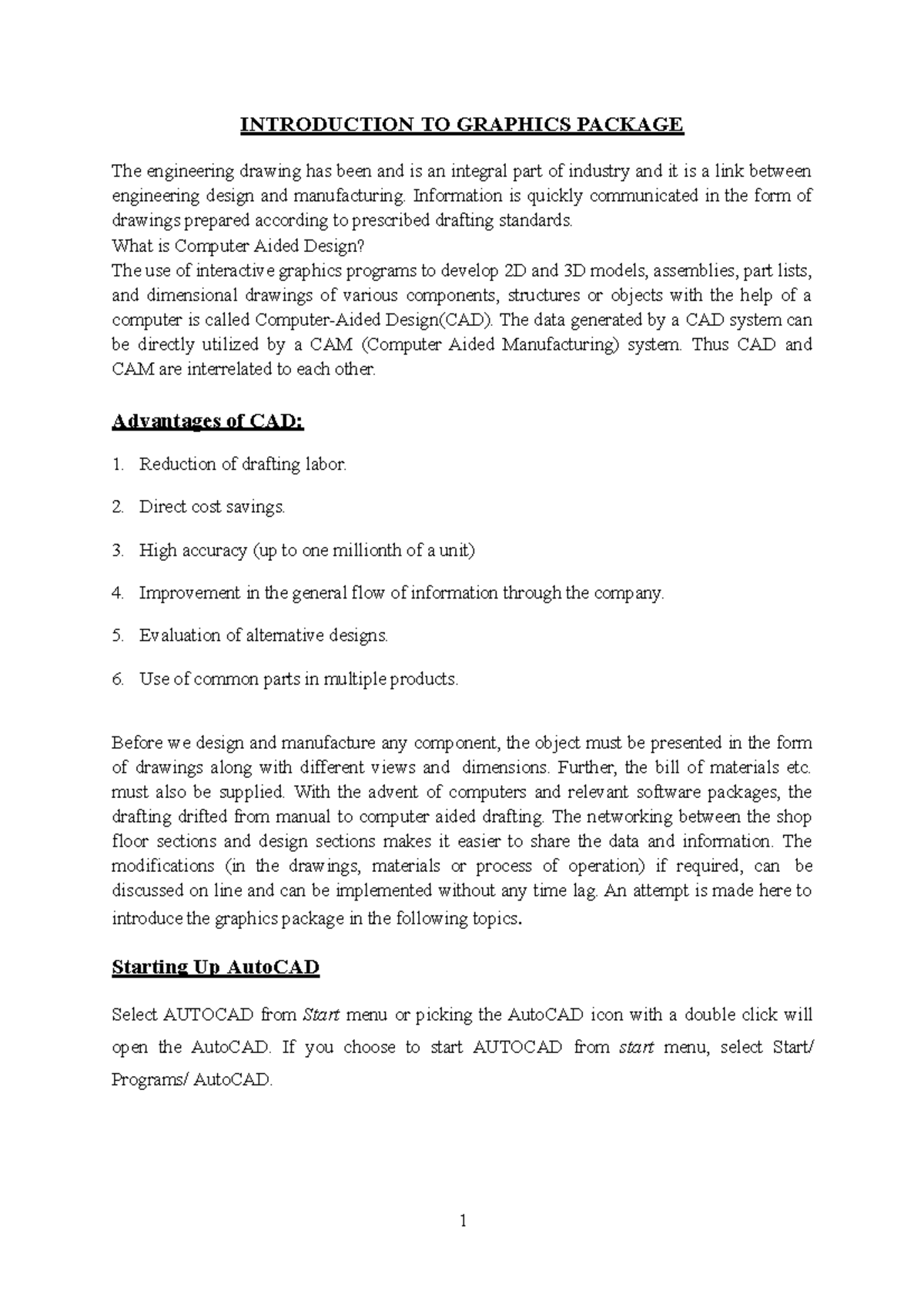 Unit 1 - Introduction TO Graphics Package - 1 INTRODUCTION TO GRAPHICS ...