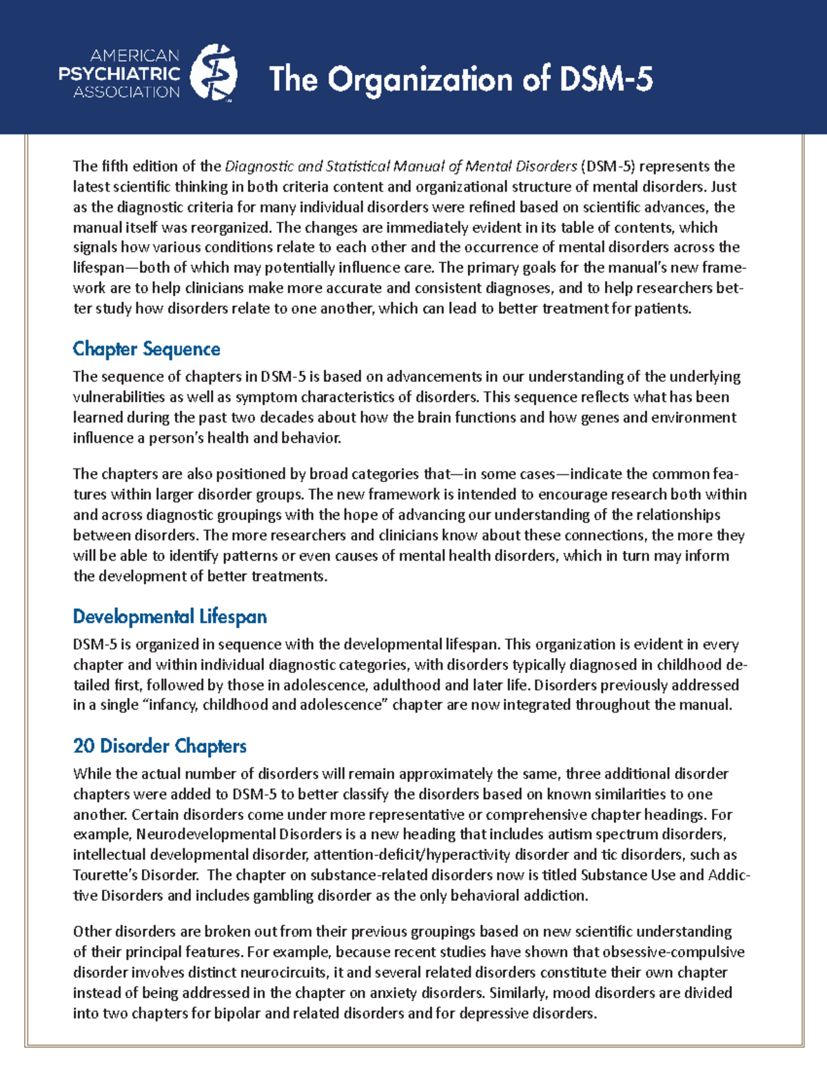 APA DSM Organization-of-DSM-5 - The Organization of The fifth edition ...