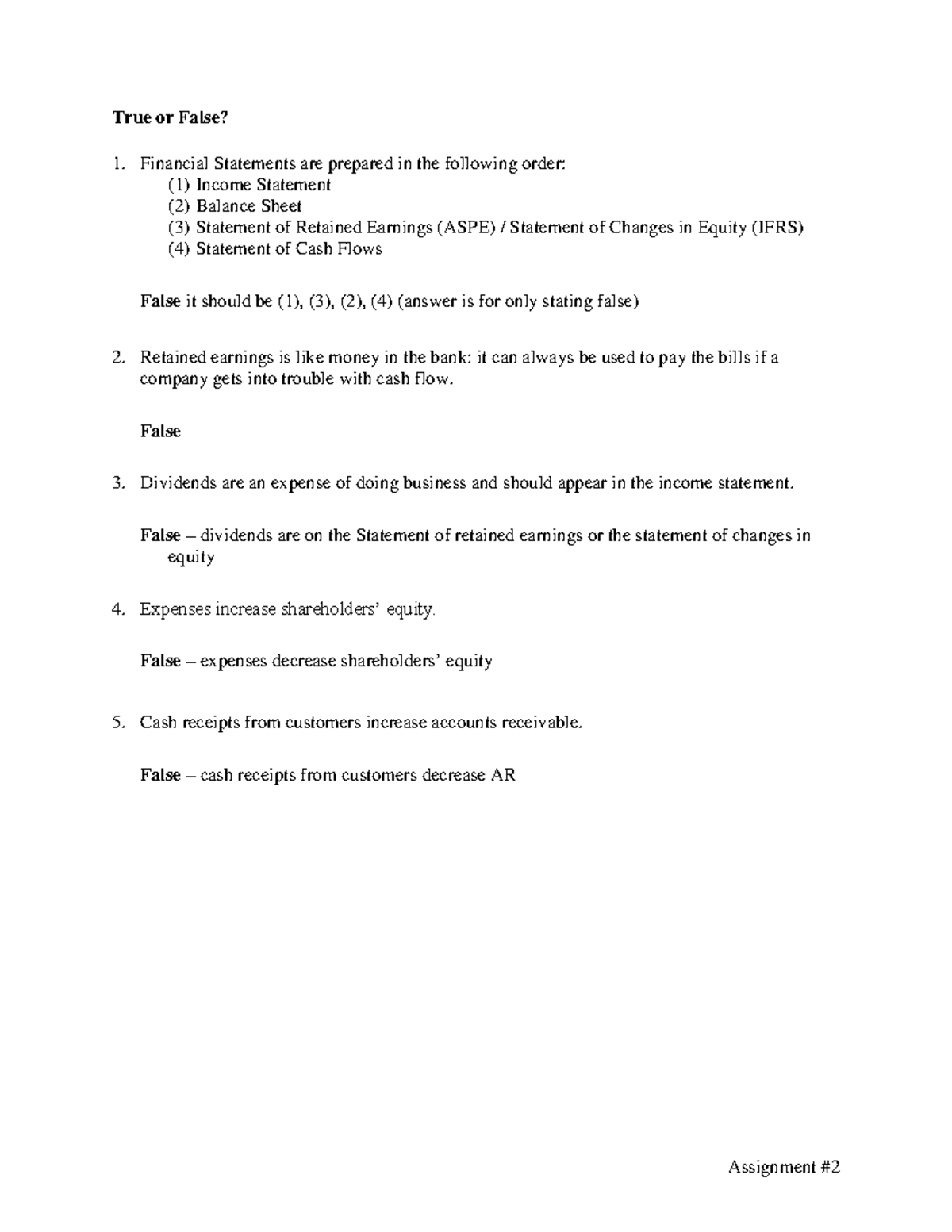 02 Fall 2021 Assignment 2 solution - Assignment # True or False ...