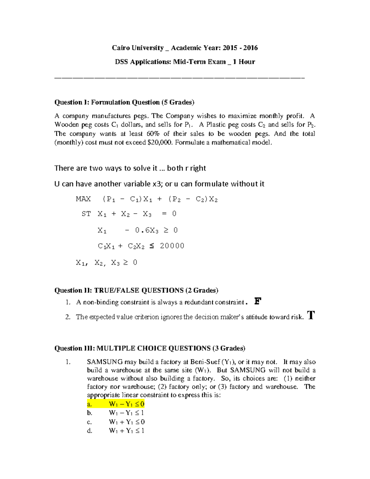 Midterm 2015 + Model Answer - Cairo University _ Academic Year: 2015 ...