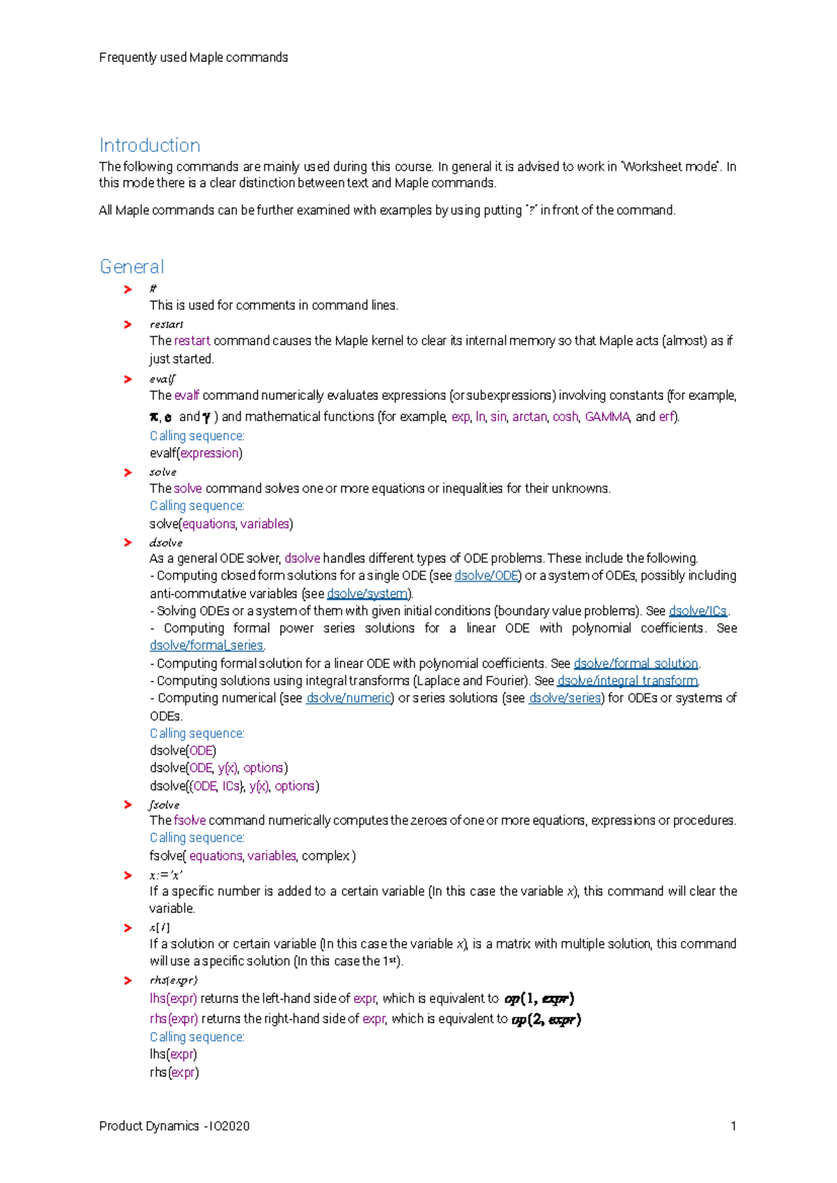 Frequently used Maple commands for PD - Frequently used Maple commands ...