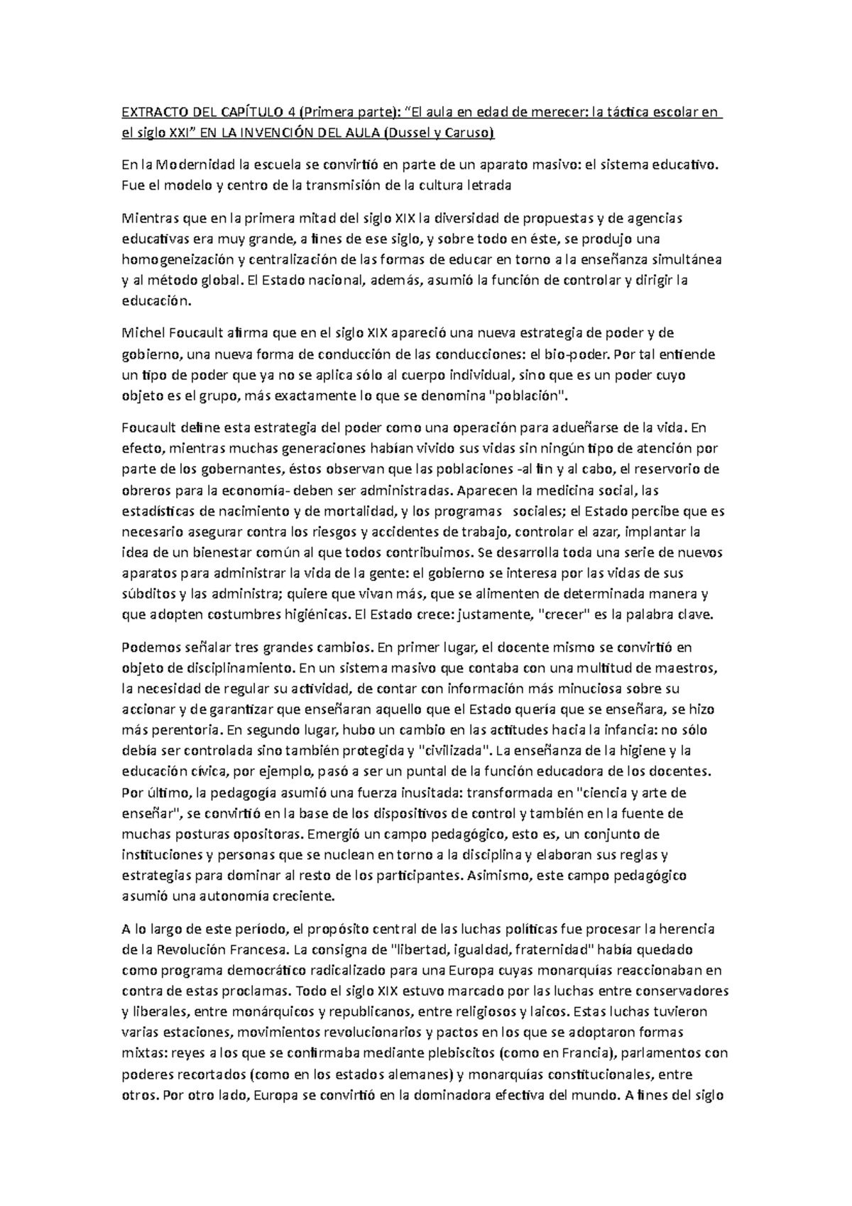 Extracto Cap 4 El aula en edad de merecer - EXTRACTO DEL CAPÍTULO 4 (Primera parte): “El aula en ...