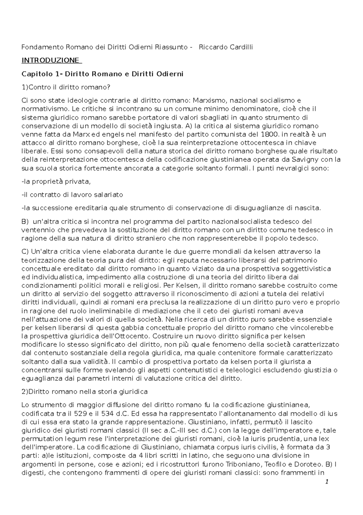 Fondamento Romano dei Diritti Odierni Cardilli Riassunto - Fondamento ...