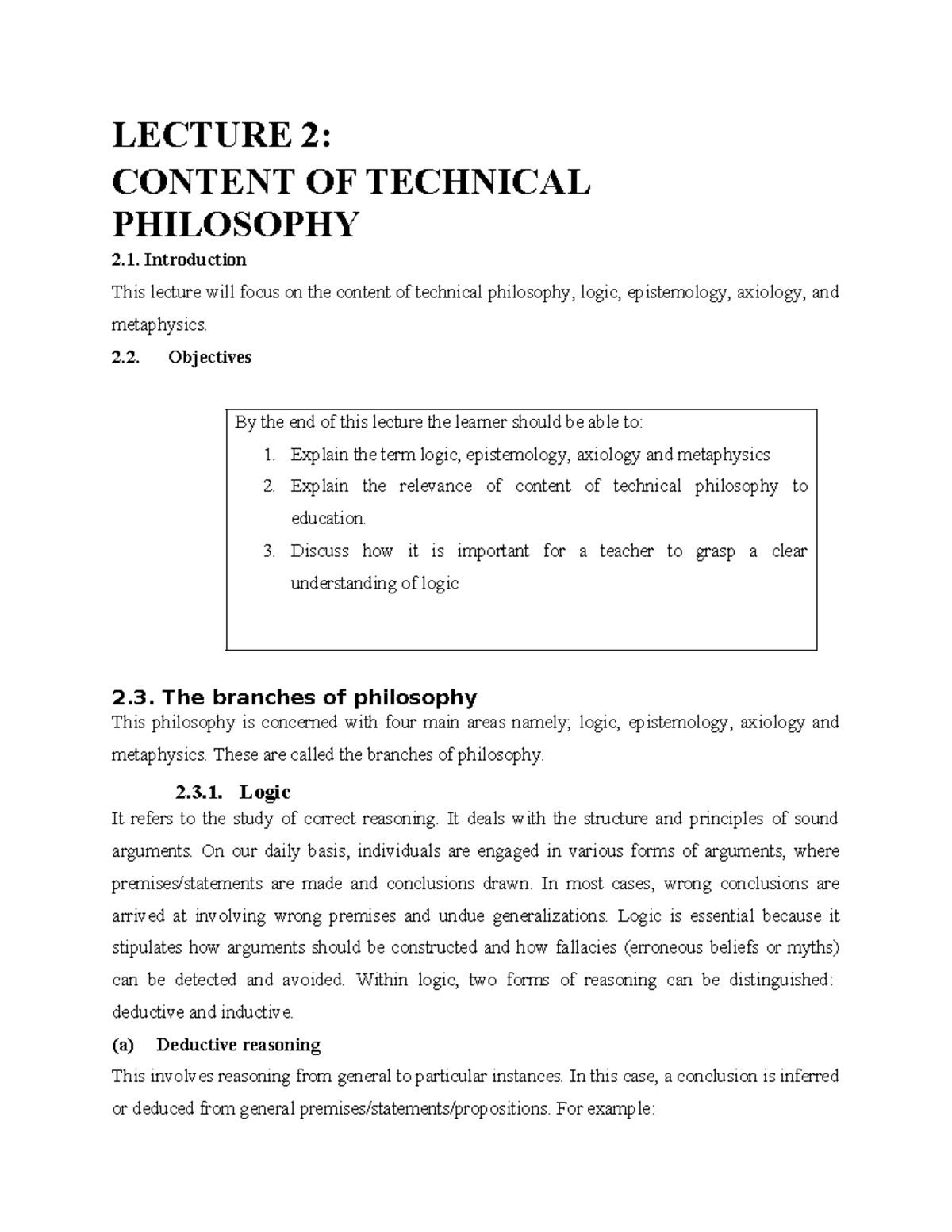 Lecture 2 EDF 121-1 - Use for personal studies - LECTURE 2: CONTENT OF ...