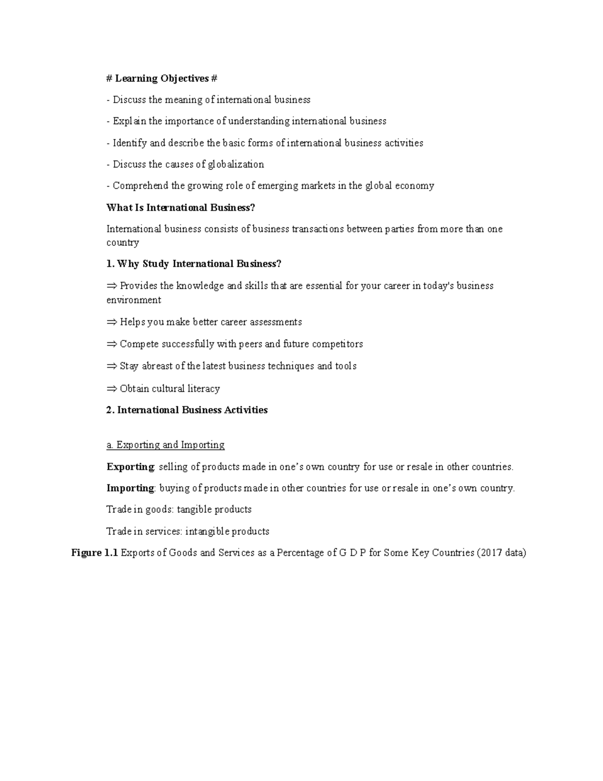 C1 Introduction to international business - Learning Objectives Discuss ...